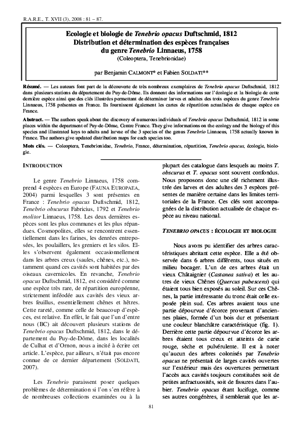 (PDF) Ecologie et biologie de Tenebrio opacus Duftschmid, 1812 ...