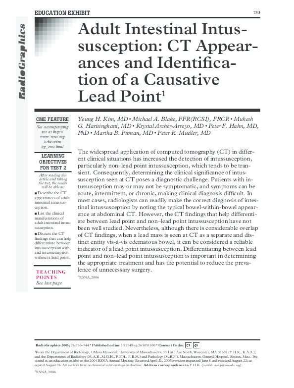 (PDF) Adult Intestinal Intussusception: CT Appearances and ...