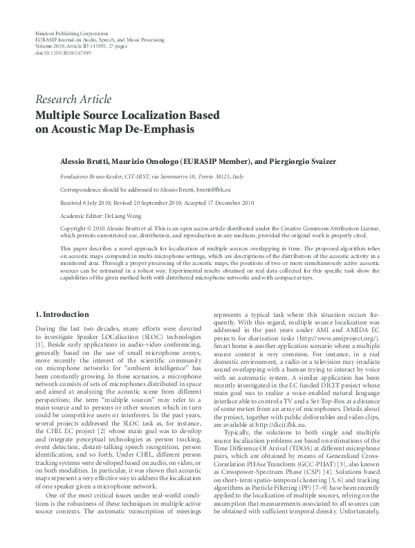 (PDF) Multiple Source Localization Based on Acoustic Map De-Emphasis