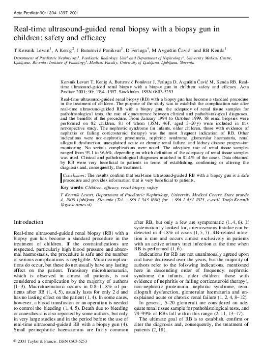 (PDF) Real-time ultrasound-guided renal biopsy with a biopsy gun in ...