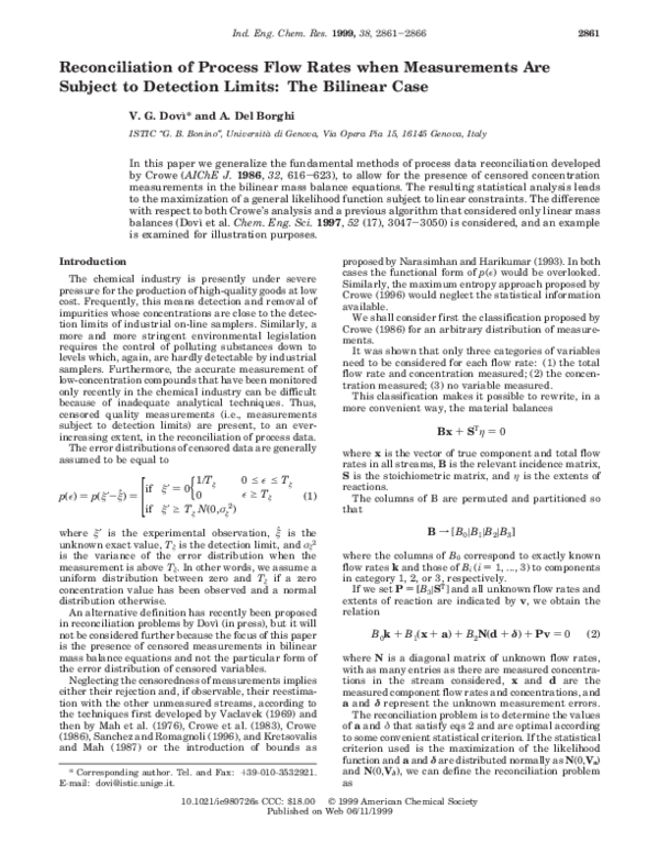 (PDF) Reconciliation of Process Flow Rates when Measurements Are ...
