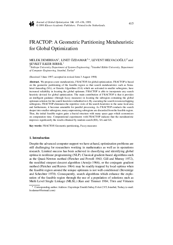 (PDF) FRACTOP: A geometric partitioning metaheuristic for global optimization