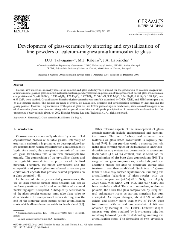 (PDF) Development of glass-ceramics by sintering and crystallization of ...
