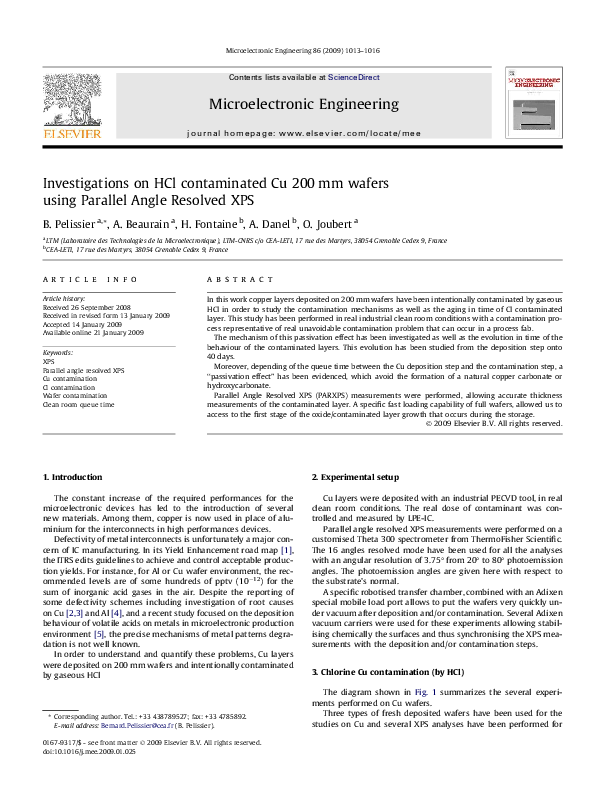 (PDF) HCl Contamination Effects on Cu 200mm Wafers via XPS