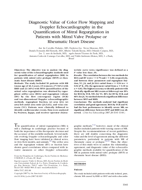 (PDF) Diagnostic Value of Color Flow Mapping and Doppler ...