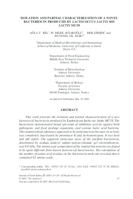 (PDF) isolation and partial characterization of a novel bacteriocin produced by Lactococcus ...