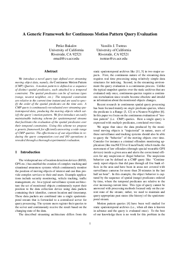 (PDF) A Generic Framework for Continuous Motion Pattern Query Evaluation
