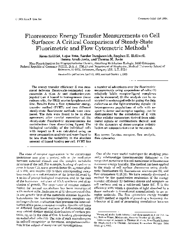 (PDF) Fluorescence energy transfer measurements on cell surfaces: A critical comparison of ...