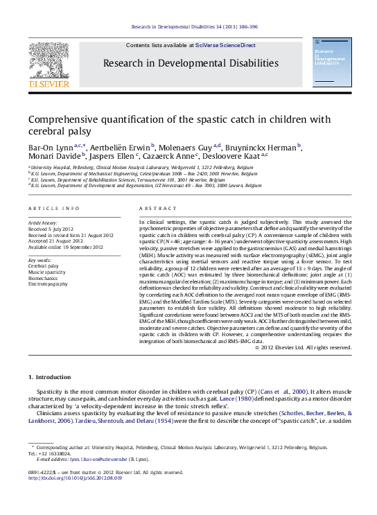 (PDF) Comprehensive quantification of the spastic catch in children ...