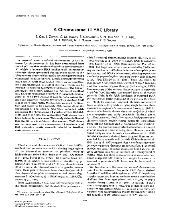 (PDF) A Chromosome 11 YAC Library | ゆかり 下田 - Academia.edu