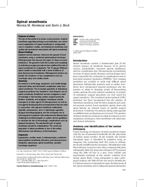 (PDF) Spinal anesthesia