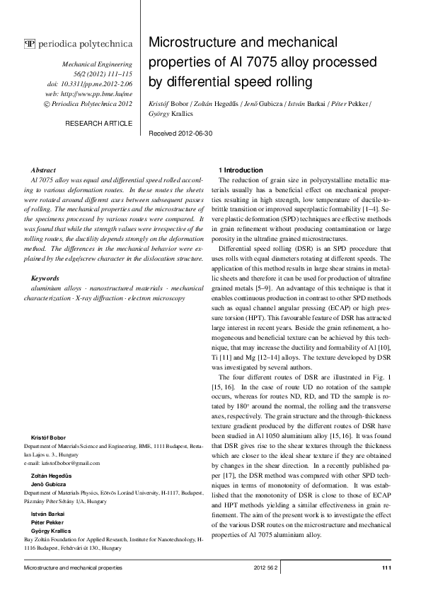 (PDF) Microstructure and mechanical properties of Al 7075 alloy ...
