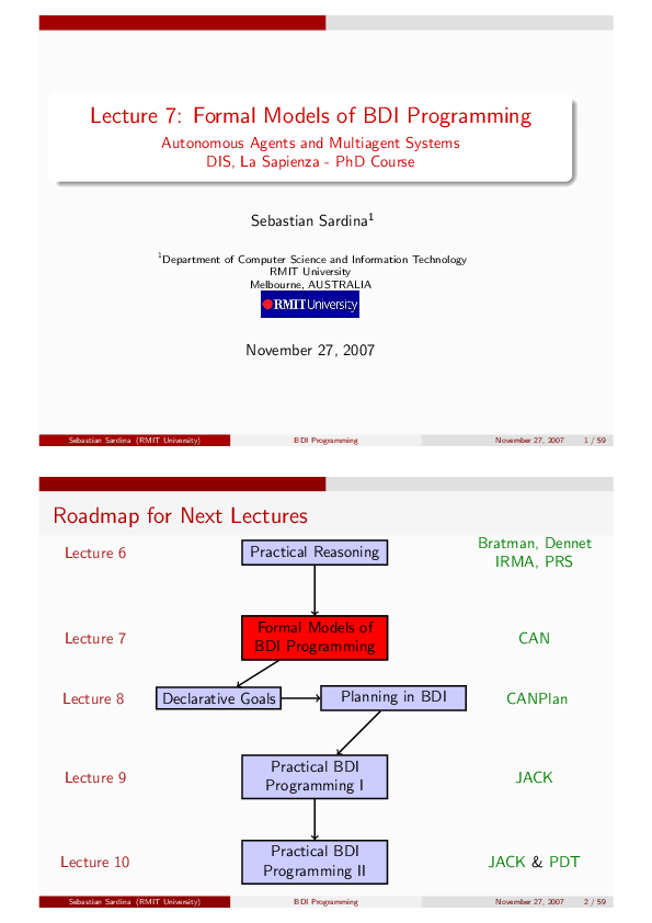 Pdf Lecture 7 Formal Models Of Bdi Programming Autonomous Agents And