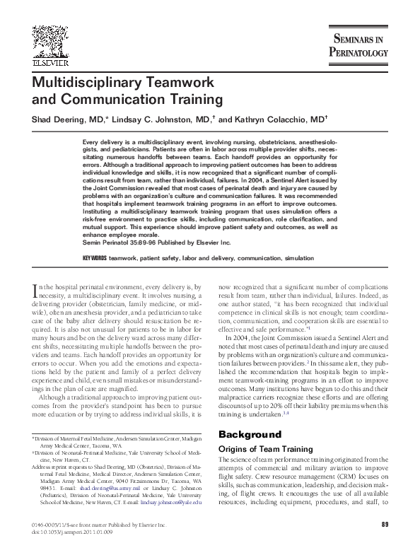 (PDF) Multidisciplinary Teamwork and Communication Training