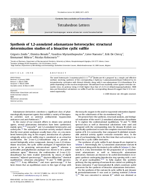 (PDF) Synthesis of 1, 2-annulated adamantane heterocycles: structural ...