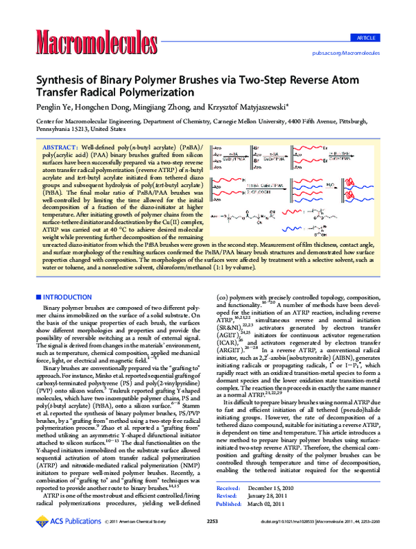 Pdf Synthesis Of Binary Polymer Brushes Via Two Step Reverse Atom Transfer Radical Polymerization