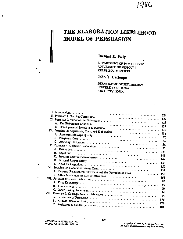(PDF) The Elaboration Likelihood Model of Persuasion