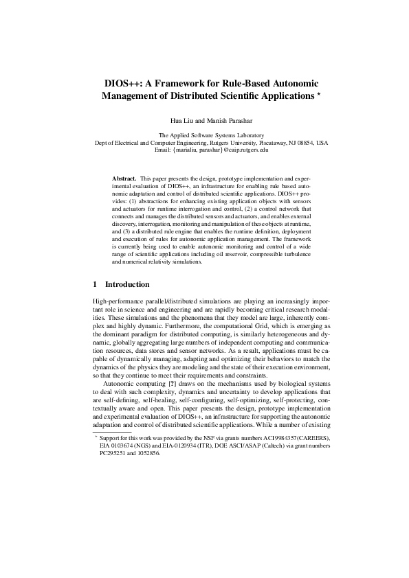 (PDF) DIOS++: A Framework for Rule-Based Autonomic Management of Distributed Scientific Applications