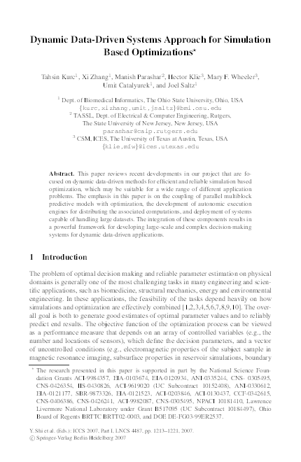 Pdf Dynamic Data Driven Systems Approach For Simulation Based Optimizations