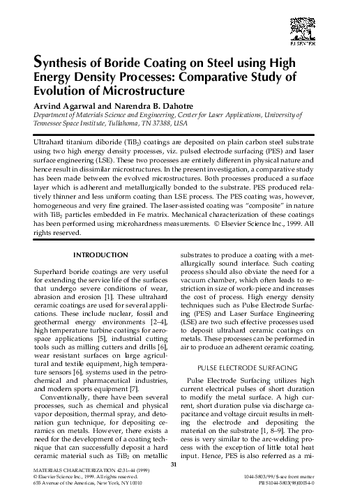 (PDF) Synthesis of Boride Coating on Steel using High Energy Density ...