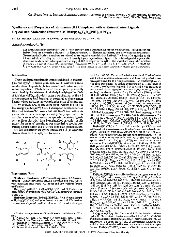 (PDF) Synthesis and properties of the ruthenium(II) complexes cis-Ru ...