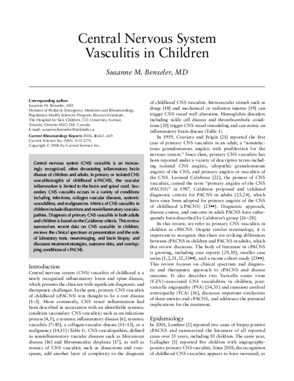 (PDF) Central nervous system vasculitis in children