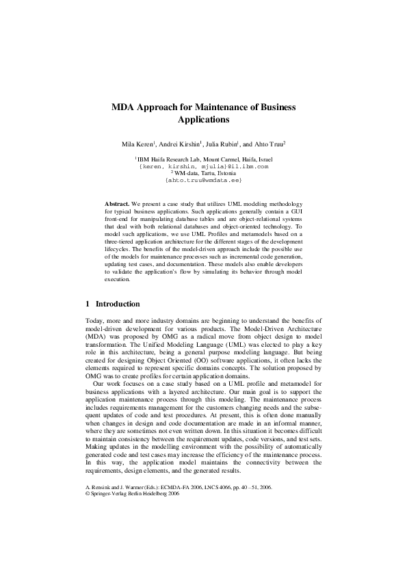 (PDF) MDA Approach for Maintenance of Business Applications