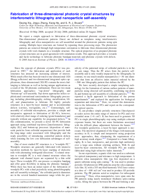 (PDF) Fabrication of three-dimensional photonic crystals with two-beam holographic lithography