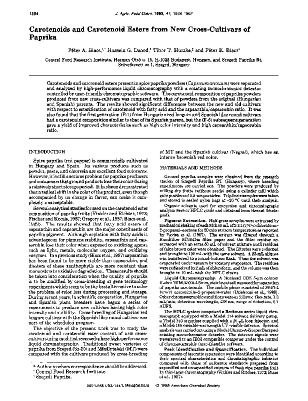 (PDF) Carotenoids and carotenoid esters from new cross-cultivars of paprika