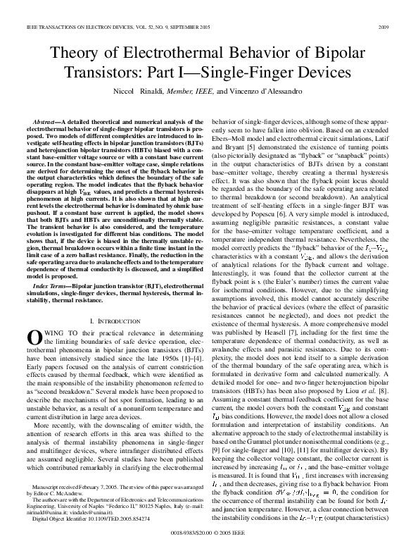 (PDF) Theory of Electrothermal Behavior of Bipolar Transistors: Part II ...