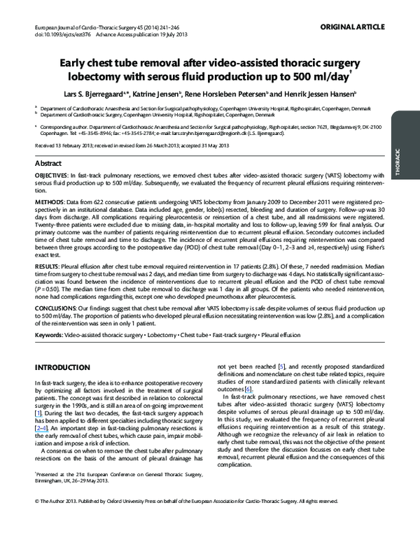 (PDF) Early chest tube removal after video-assisted thoracoscopic wedge ...
