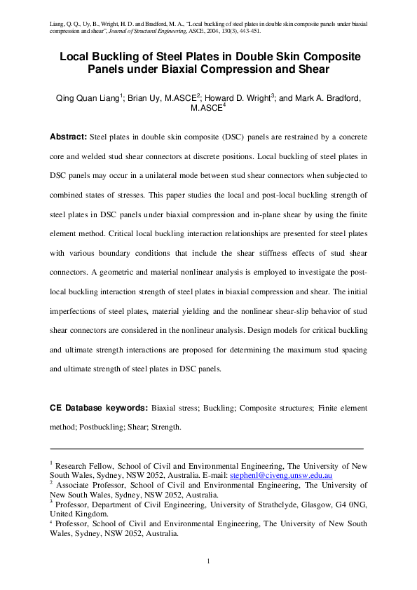 (PDF) Local Buckling of Steel Plates in Double Skin Composite Panels ...
