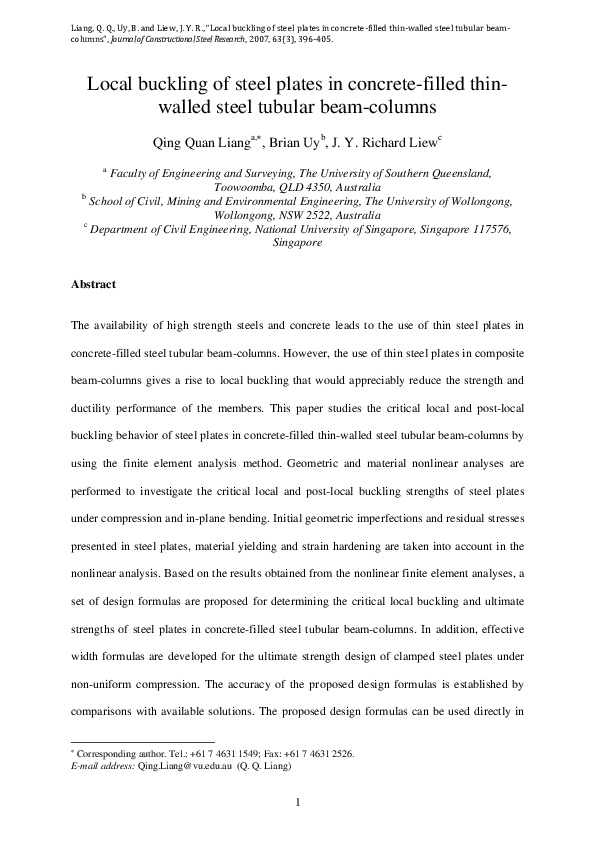 (PDF) Local buckling of steel plates in concrete-filled thin-walled ...