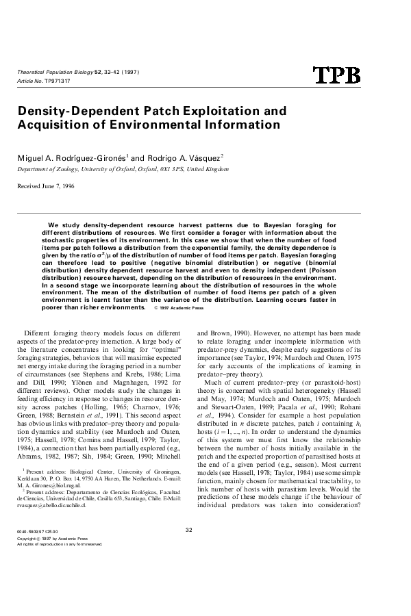 (PDF) Density-Dependent Patch Exploitation and Acquisition of ...