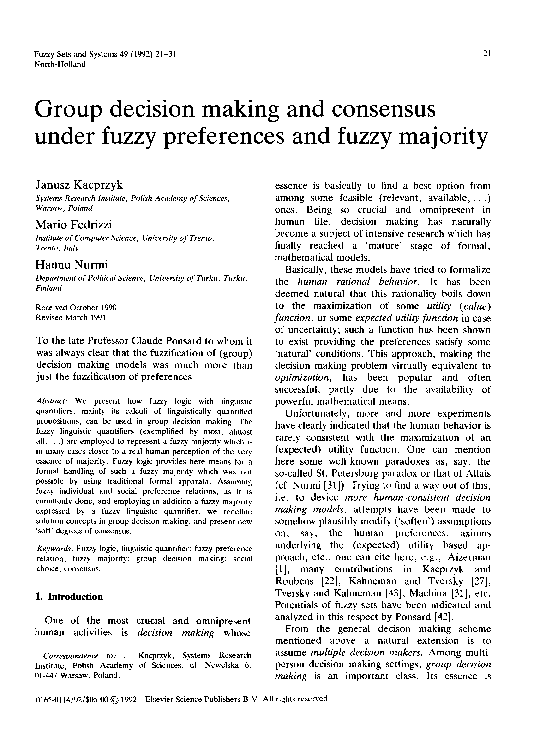 (PDF) Group decision making and consensus under fuzzy preferences and ...
