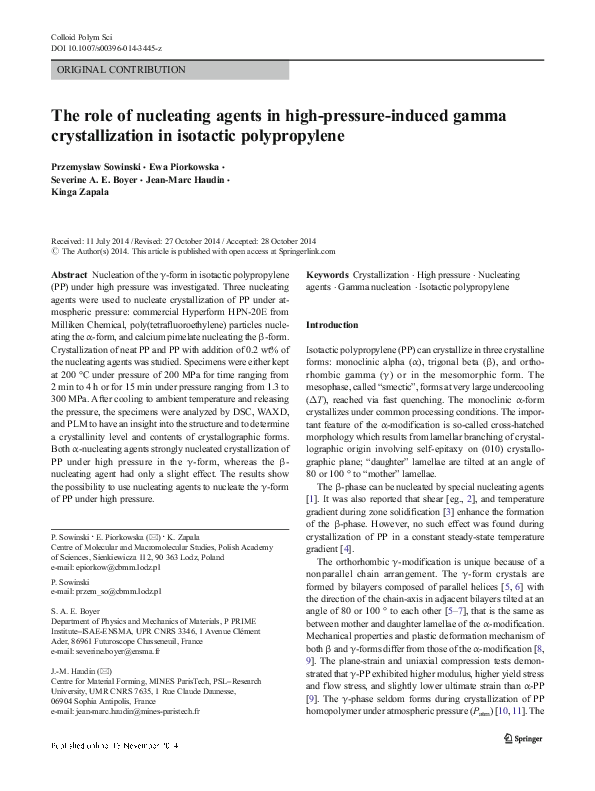 (PDF) The role of nucleating agents in high-pressure-induced gamma ...