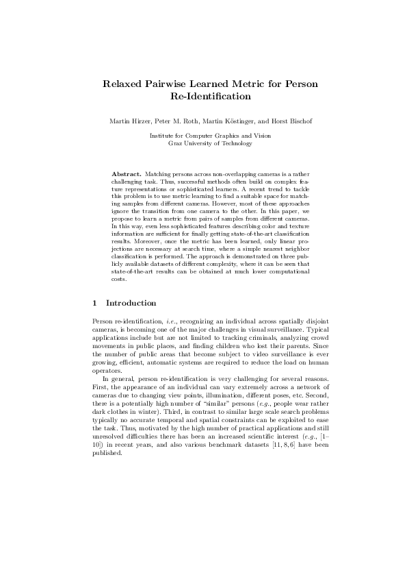 (PDF) Pairwise Metric Learning for Re-identification