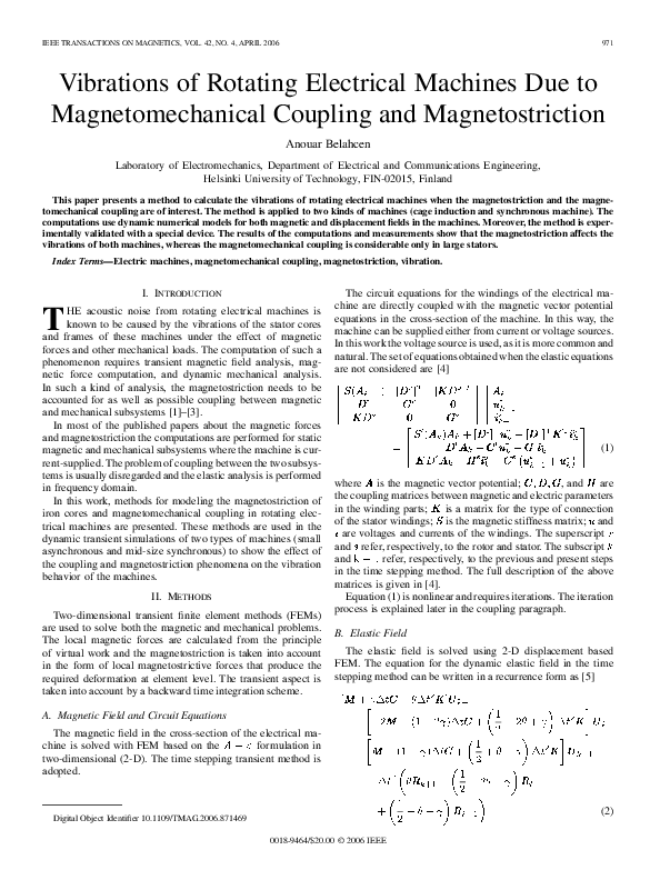 (PDF) Vibrations of rotating electrical machines due to ...