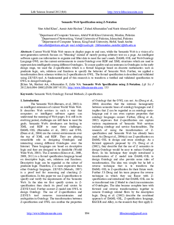 (PDF) Semantic Web Specification using Z-Notation