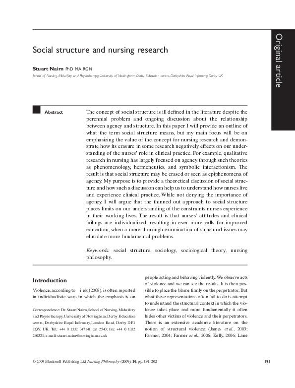 (PDF) Social structure and nursing research