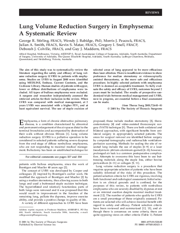 (PDF) Lung volume reduction surgery in emphysema: a systematic review