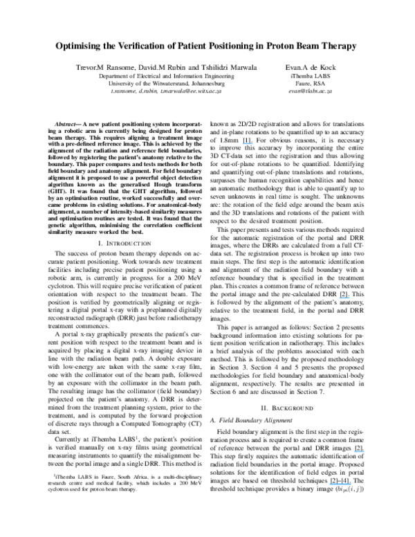 (PDF) Optimising the verification of patient positioning in proton beam therapy