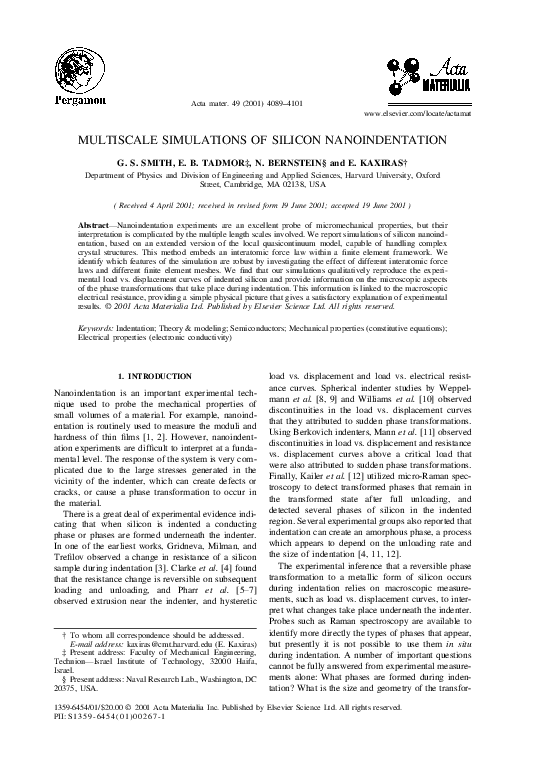 (PDF) Multiscale simulations of silicon nanoindentation