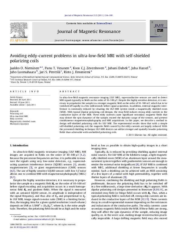 (PDF) Avoiding eddy-current problems in ultra-low-field MRI with self ...