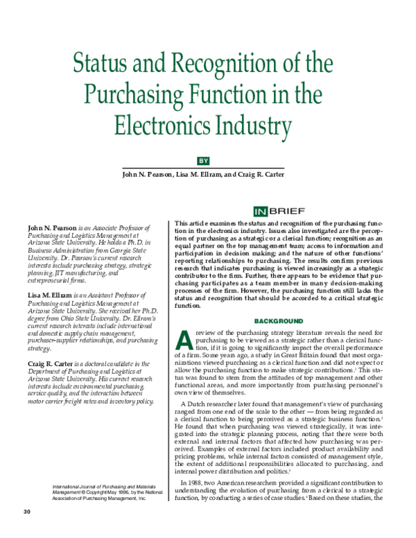 (PDF) Status and Recognition of the Purchasing Function in the ...