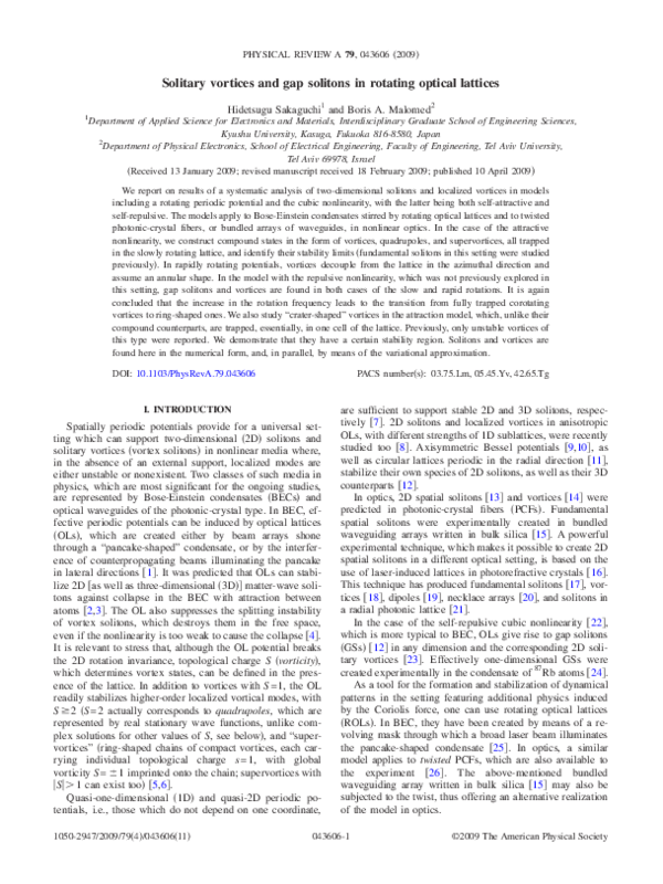 (PDF) Solitary vortices and gap solitons in rotating optical lattices