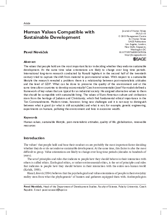 (PDF) Human Values Compatible with Sustainable Development