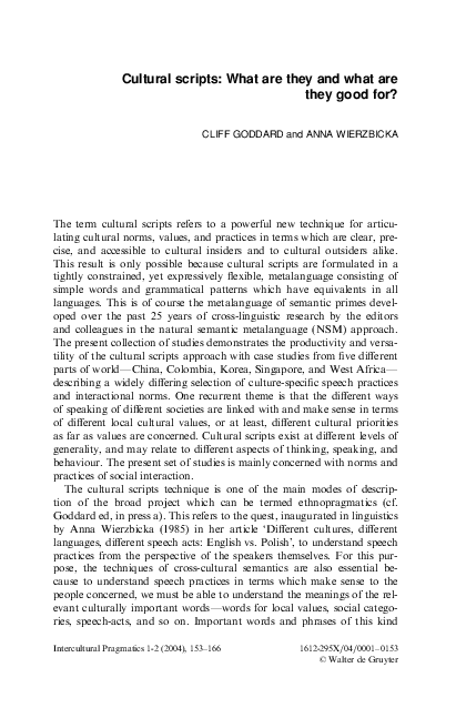 (PDF) Cultural scripts: What are they and what are they good for?
