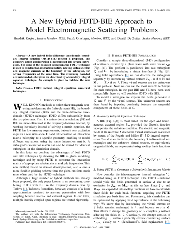 (PDF) A new hybrid FDTD-BIE approach to model electromagnetic scattering problems