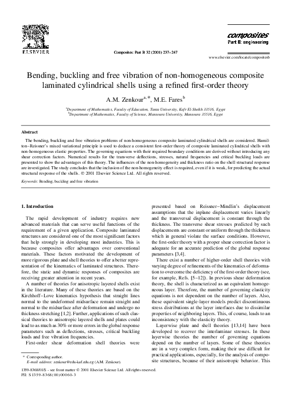 (PDF) Bending, buckling and free vibration of non-homogeneous composite laminated cylindrical ...
